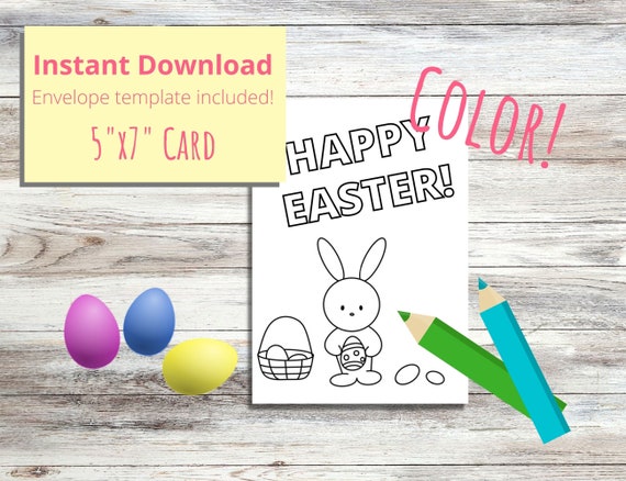 Printable Easter Coloring Page Card Happy Easter Bunny | Etsy