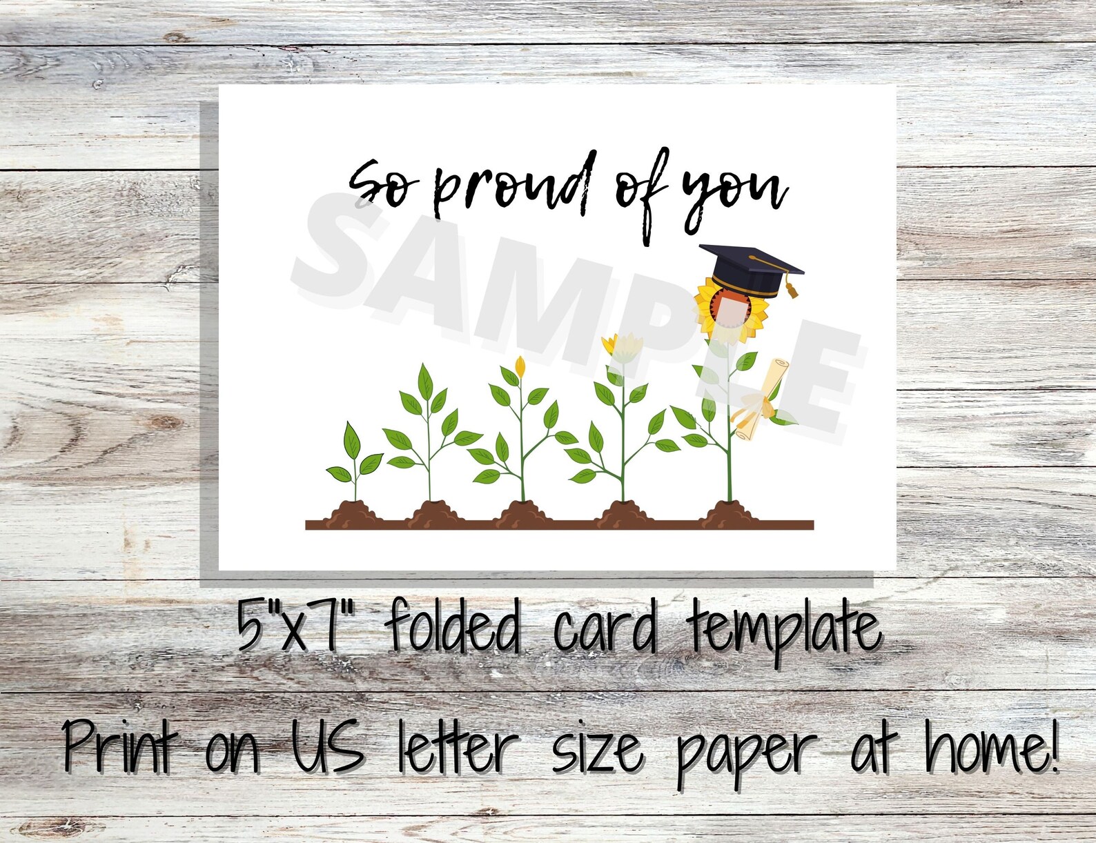 Graduation Card, Sunflower Card for Grads, Printable, so Proud of You ...