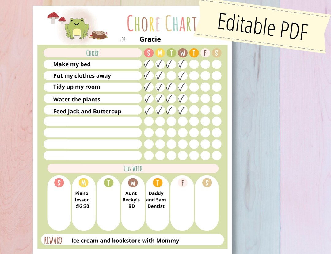 Kids Chore Chart, Responsibility Chart, Printable Routine Checklist ...