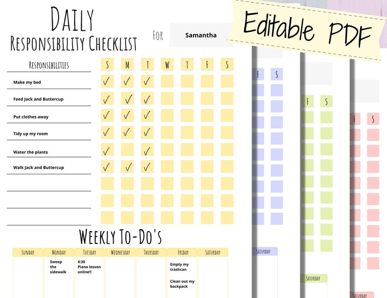 Printable Responsibility Chart, Routine Checklist, Editable, INSTANT ...