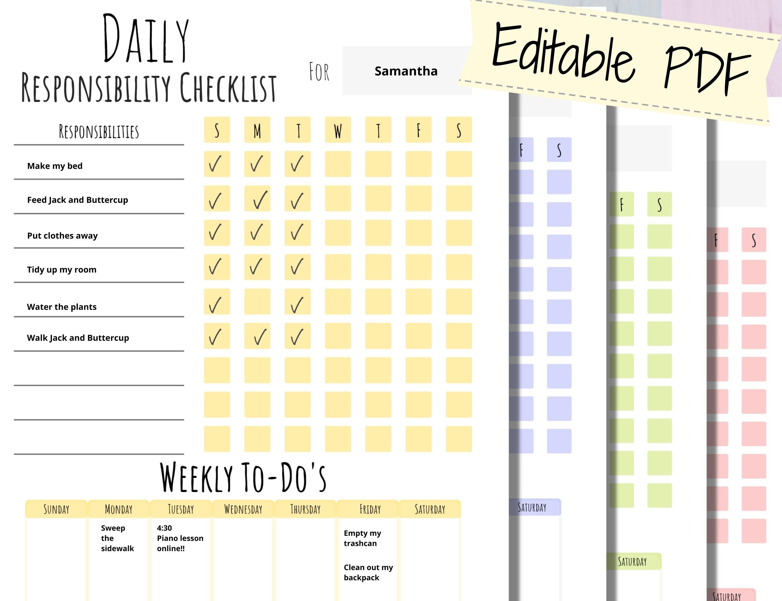 Printable Responsibility Chart, Routine Checklist, Editable, INSTANT ...