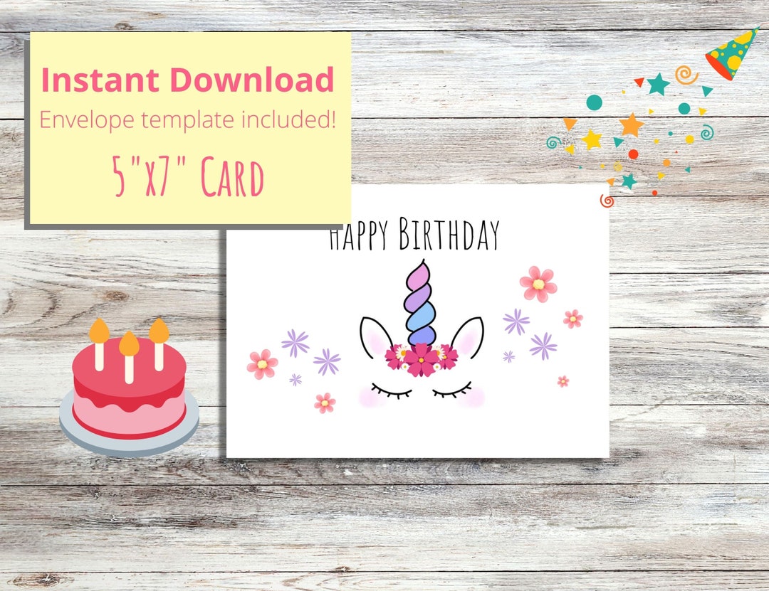 Happy Birthday Unicorn Card, Printable Unicorn Greeting Card, Girls ...