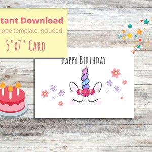 Happy Birthday Unicorn Card, Printable Unicorn Greeting Card, Girls ...