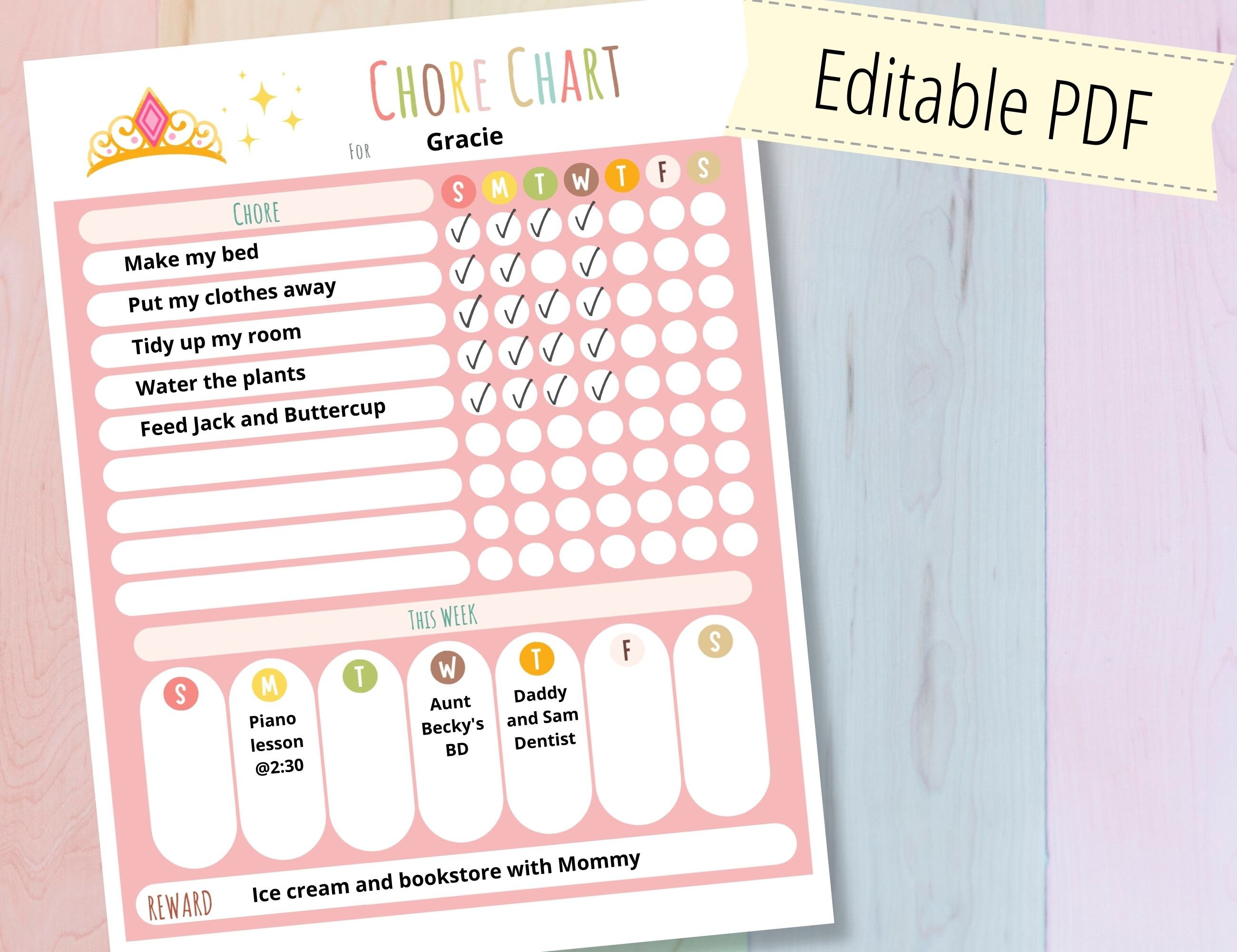 Chore Chart for Girls, Princess Responsibility Chart, Printable ...