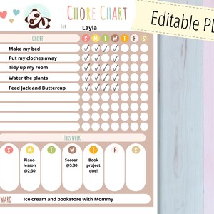 Chore Chart for Kids, Cute Responsibility Chart, Printable Editable ...