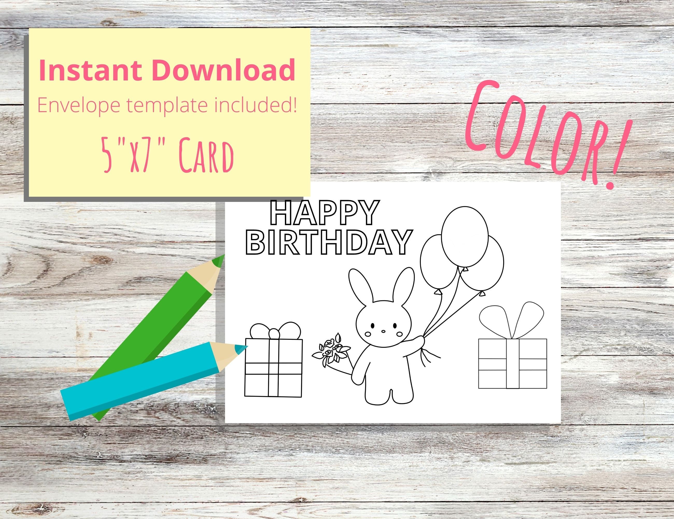 Printable Happy Birthday Coloring Card for Kids, Bunny Coloring ...