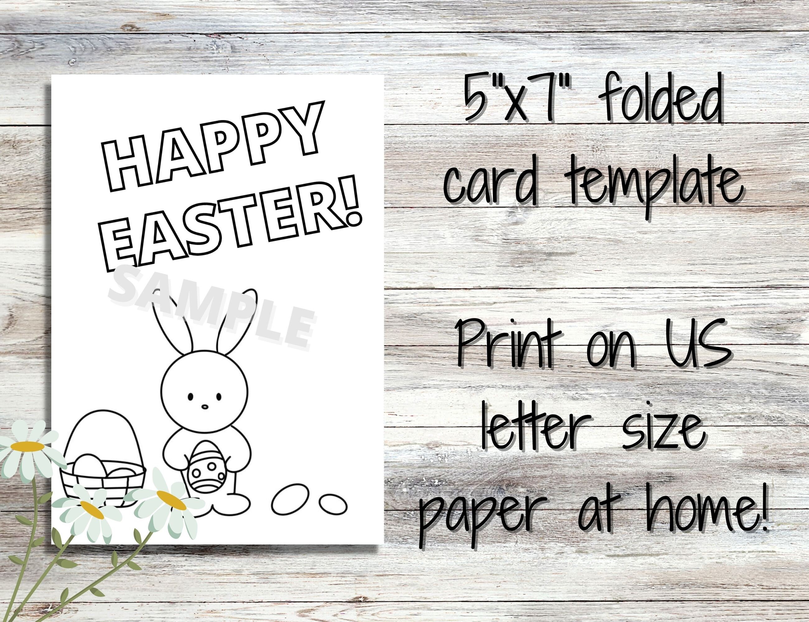 Printable Easter Coloring Page Card, Happy Easter Bunny Coloring, Kids ...
