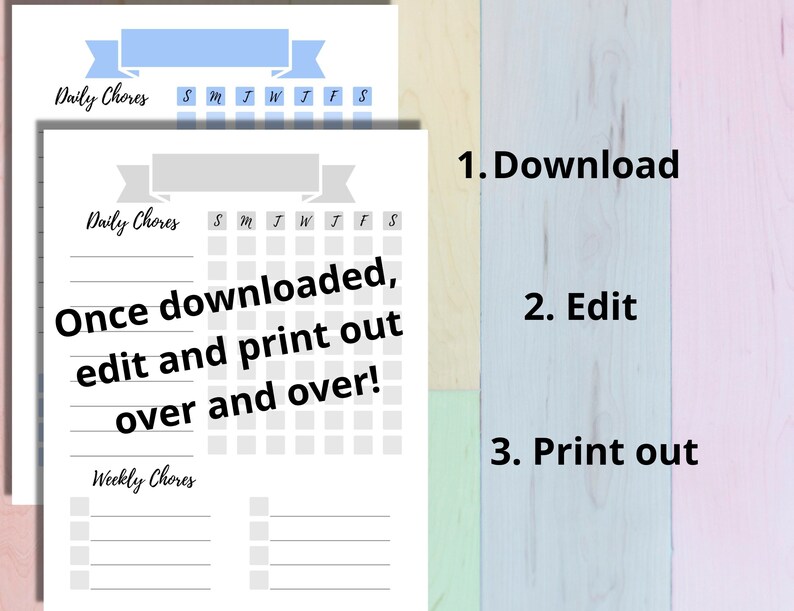 Chore Chart for Kids, Printable Daily Responsibility Chart, Routine ...