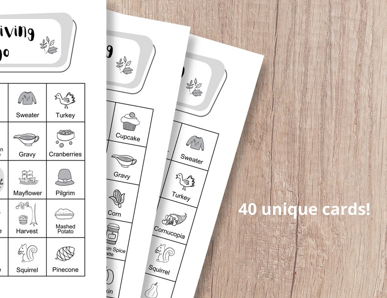 Thanksgiving Bingo, 40 Unique Bingo Cards, Thanksgiving Games and ...