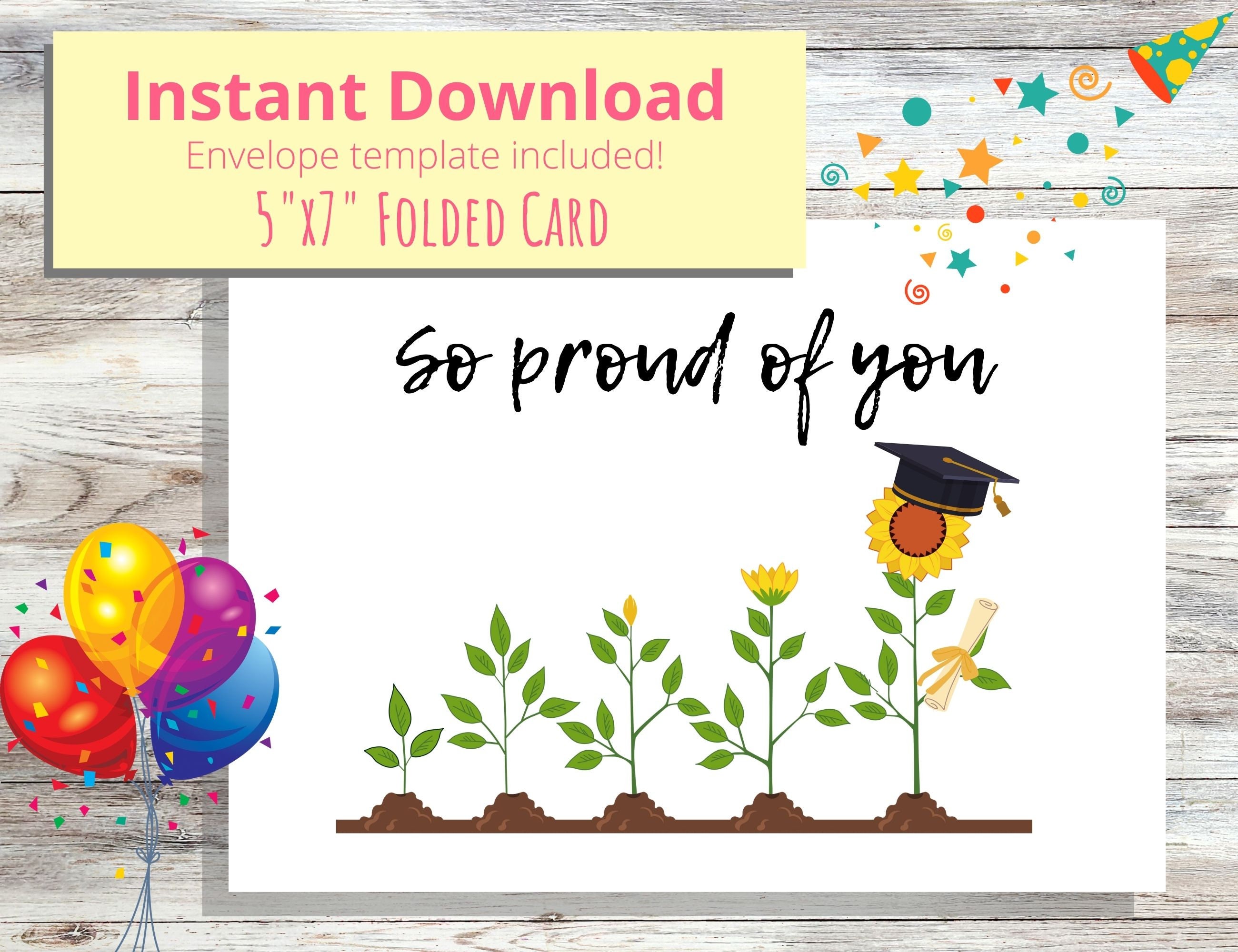Graduation Card, Sunflower Card for Grads, Printable, so Proud of You ...
