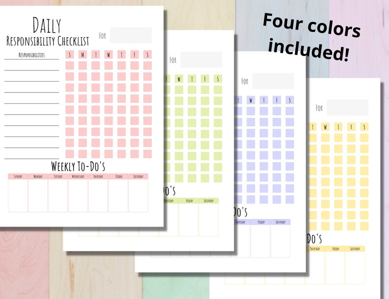 Printable Responsibility Chart, Routine Checklist, Editable, INSTANT ...