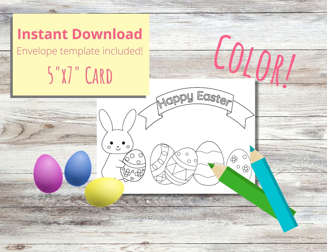 Printable Easter Coloring Page Card, Easter Bunny Coloring, Kids Easter ...