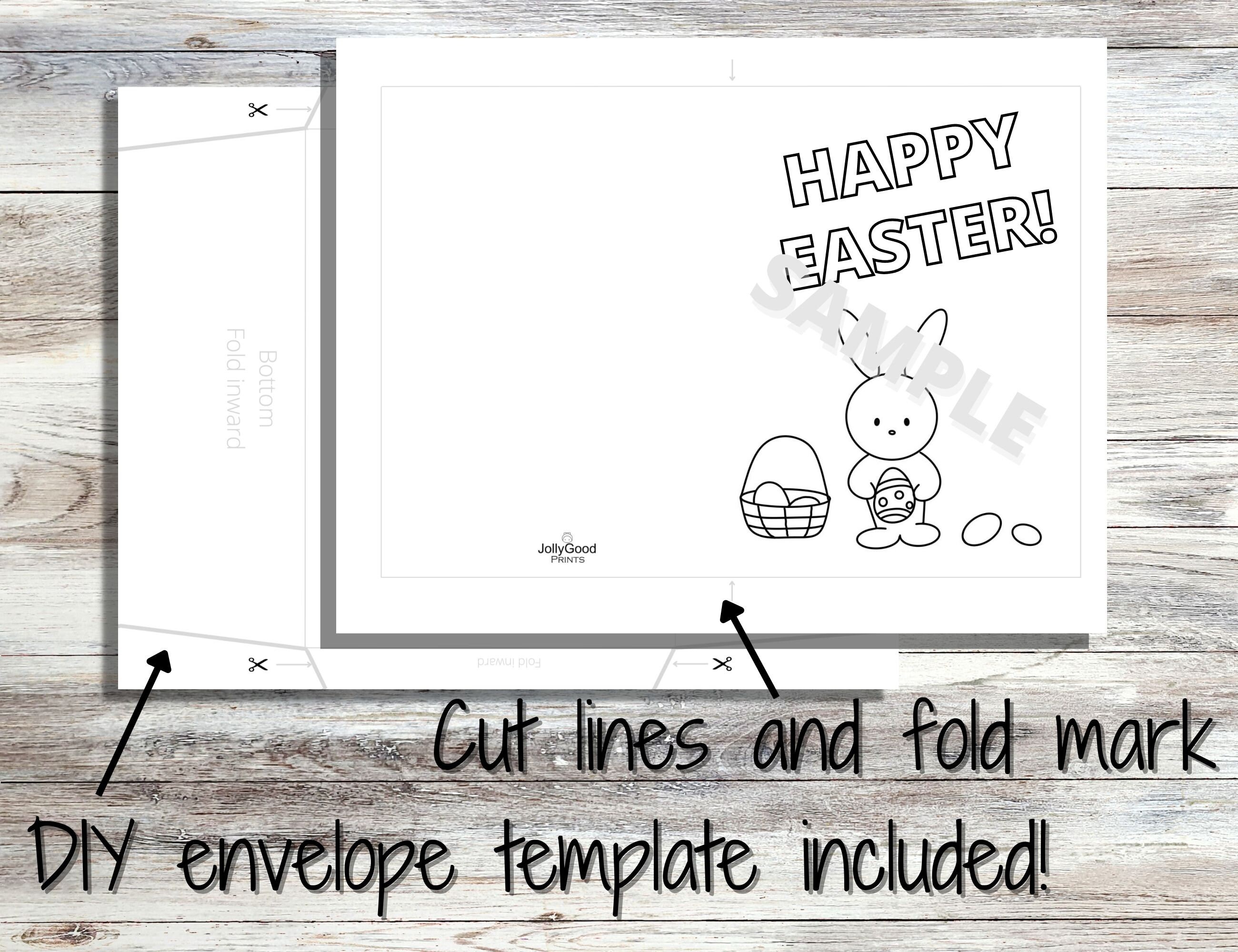 Printable Easter Coloring Page Card, Happy Easter Bunny Coloring, Kids ...