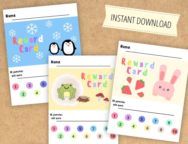 Printable Reward Punch Card for Kids, Behavior Chart, Cute Kids Reward ...