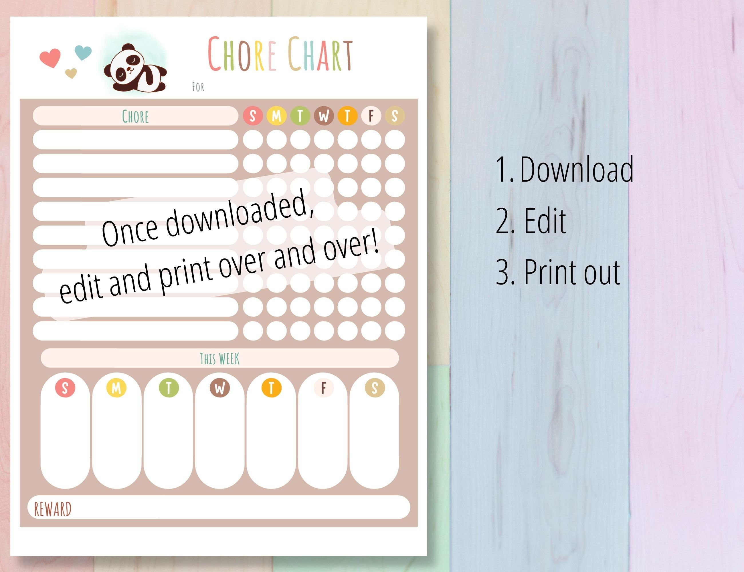 Chore Chart for Kids, Cute Responsibility Chart, Printable Editable ...