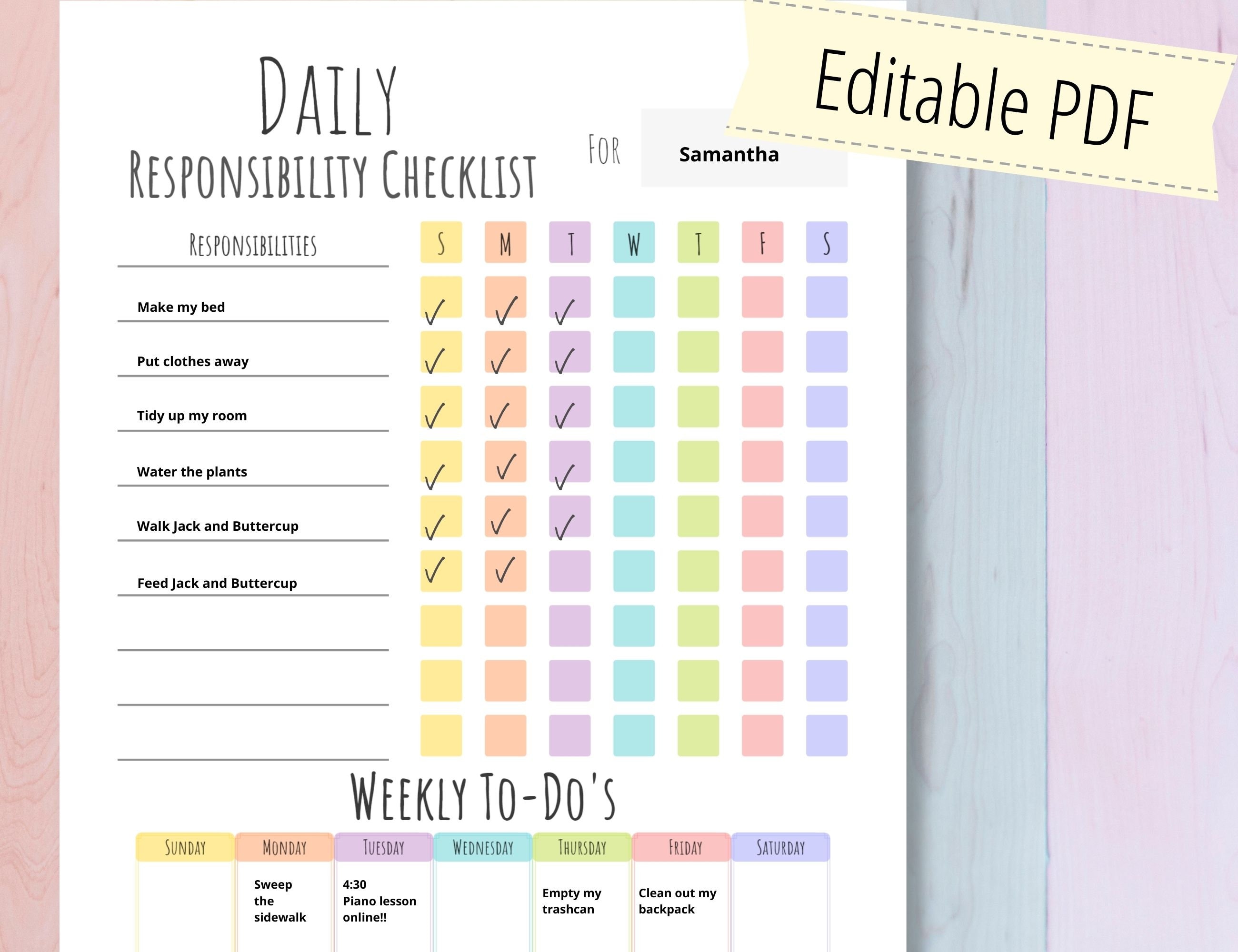 Responsibility Chart for Kids, Printable, Simple Daily Routine ...