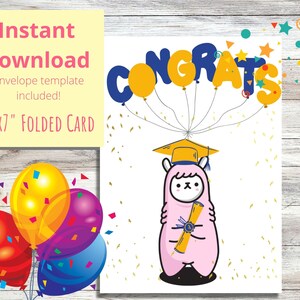 Graduation Card Printable, Congrats Card, Pink Llama Graduation ...
