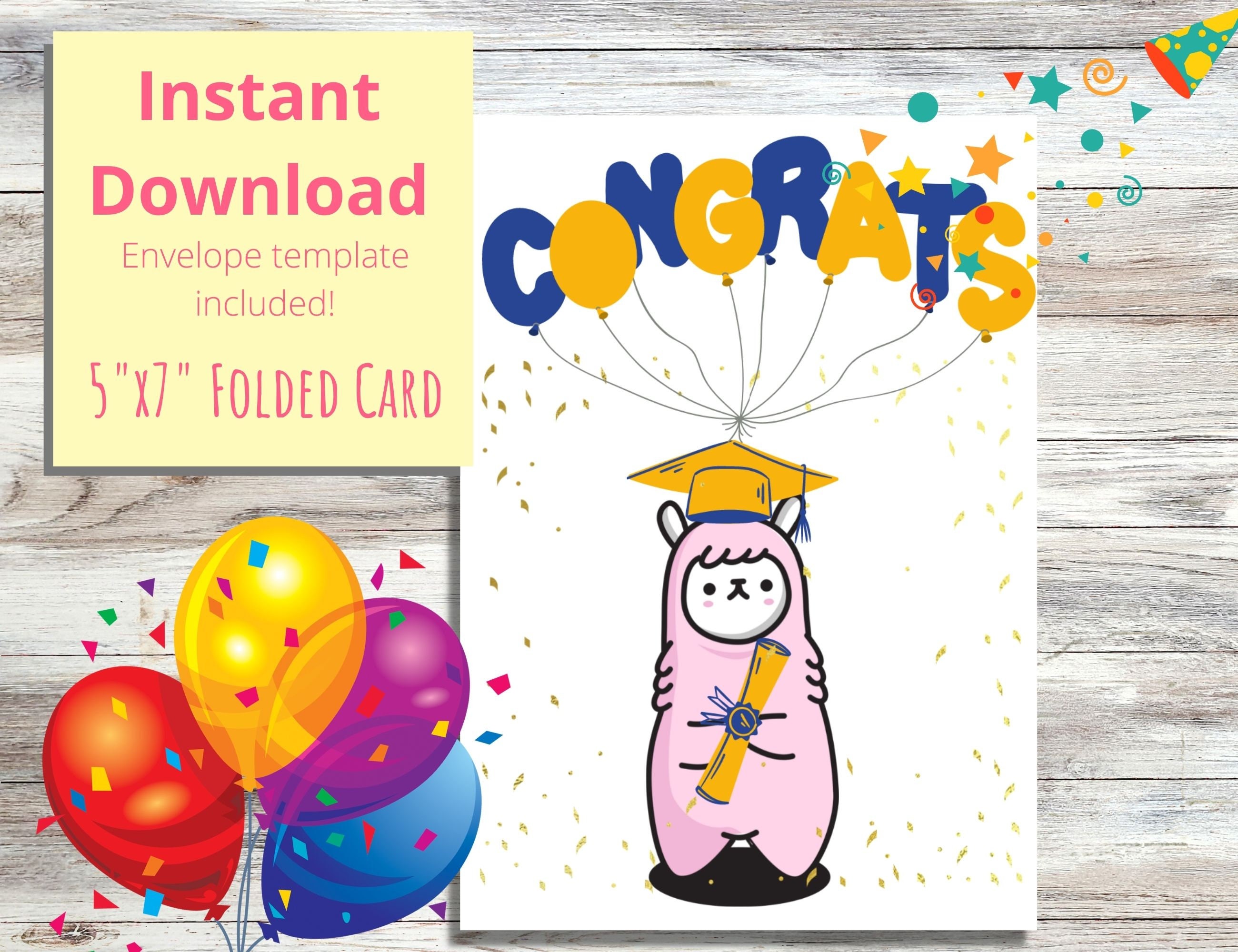 Graduation Card Printable, Congrats Card, Pink Llama Graduation ...