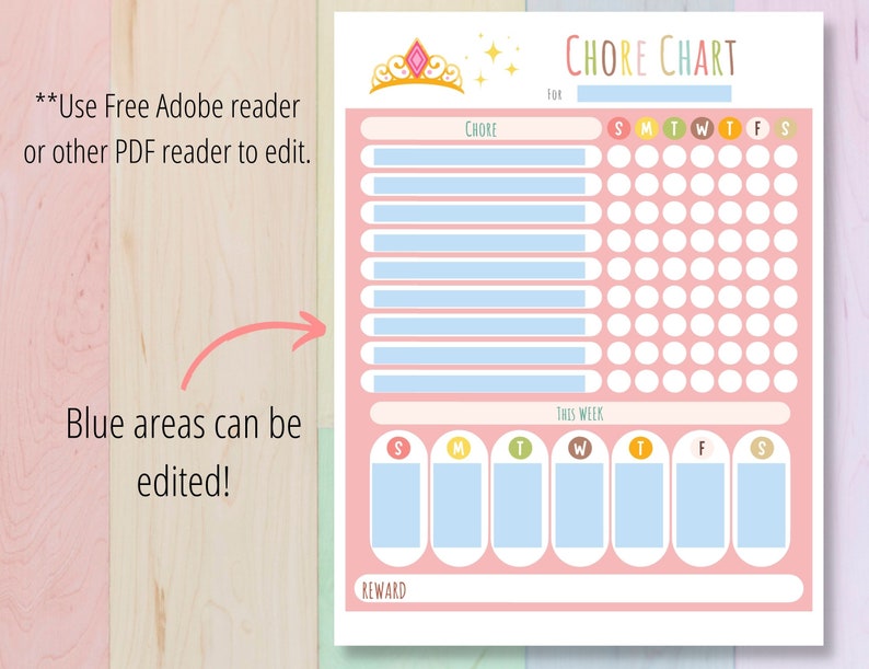 Chore Chart for Girls, Princess Responsibility Chart, Printable ...