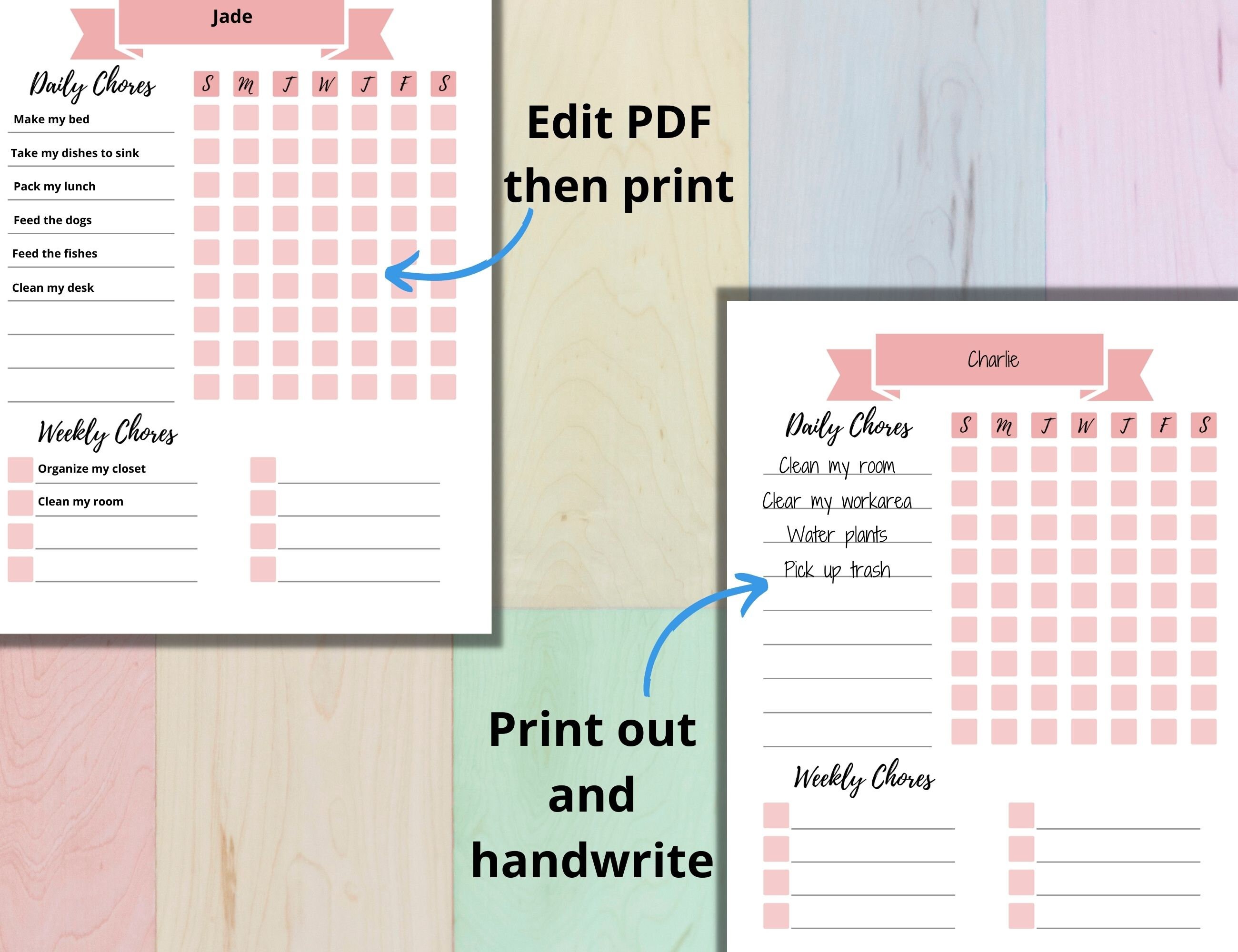 Chore Chart for Kids, Printable Daily Responsibility Chart, Routine ...