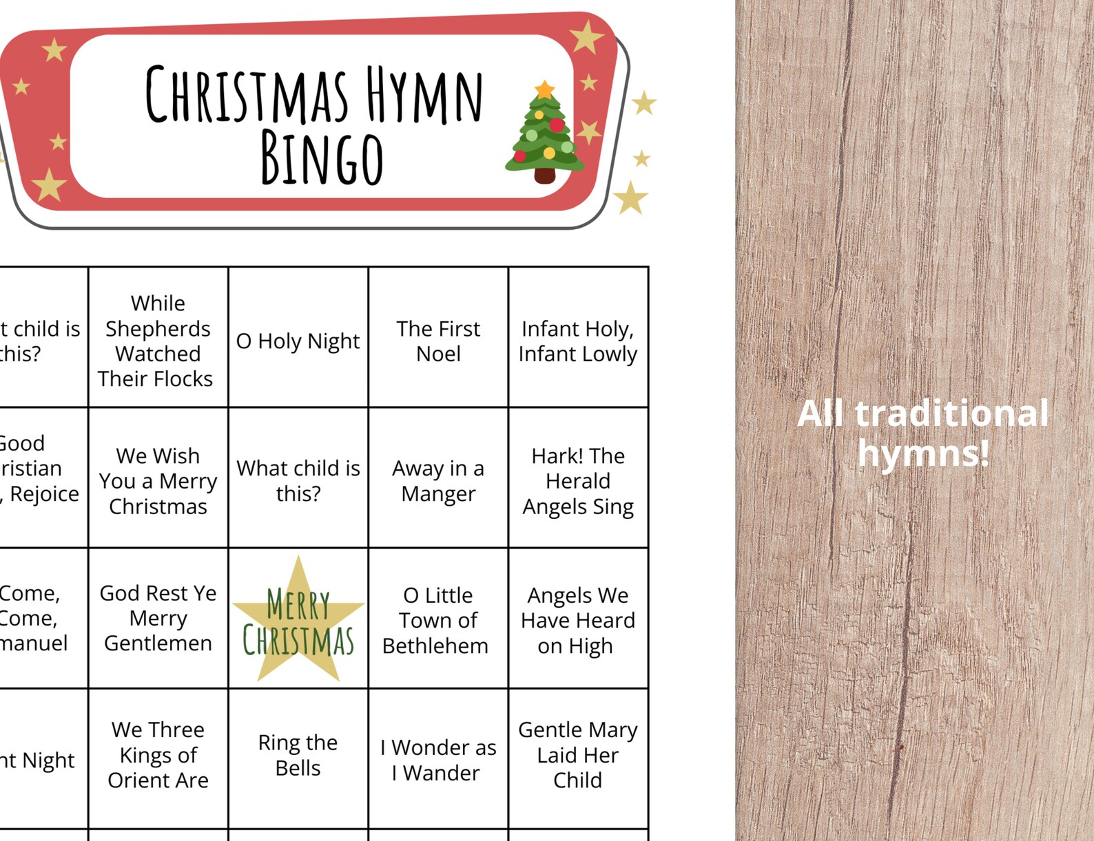 Christmas Song Bingo, Traditional Hymns, Christmas Carol Bingo - Etsy