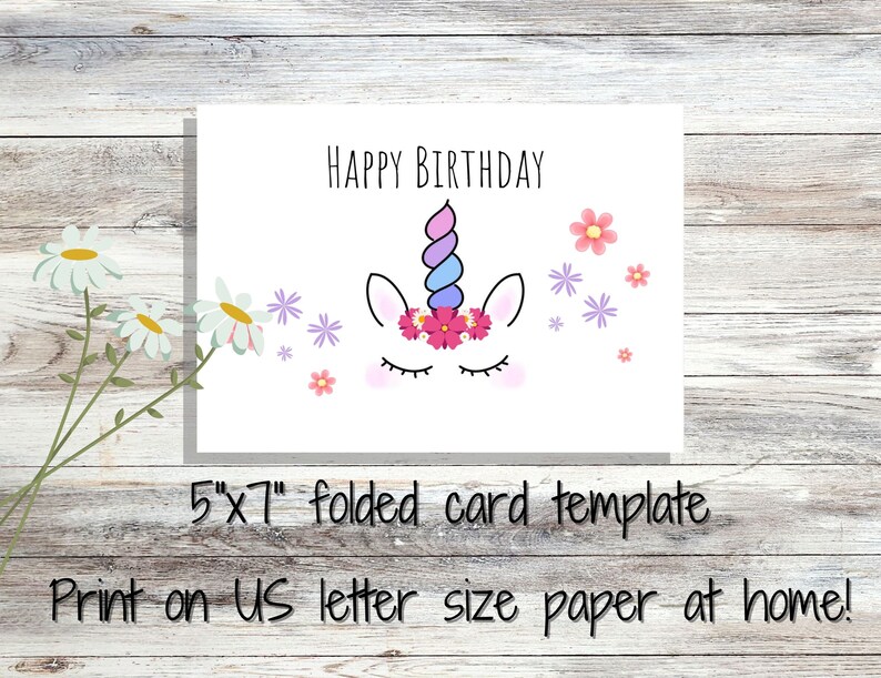 Happy Birthday Unicorn Card, Printable Unicorn Greeting Card, Girls ...
