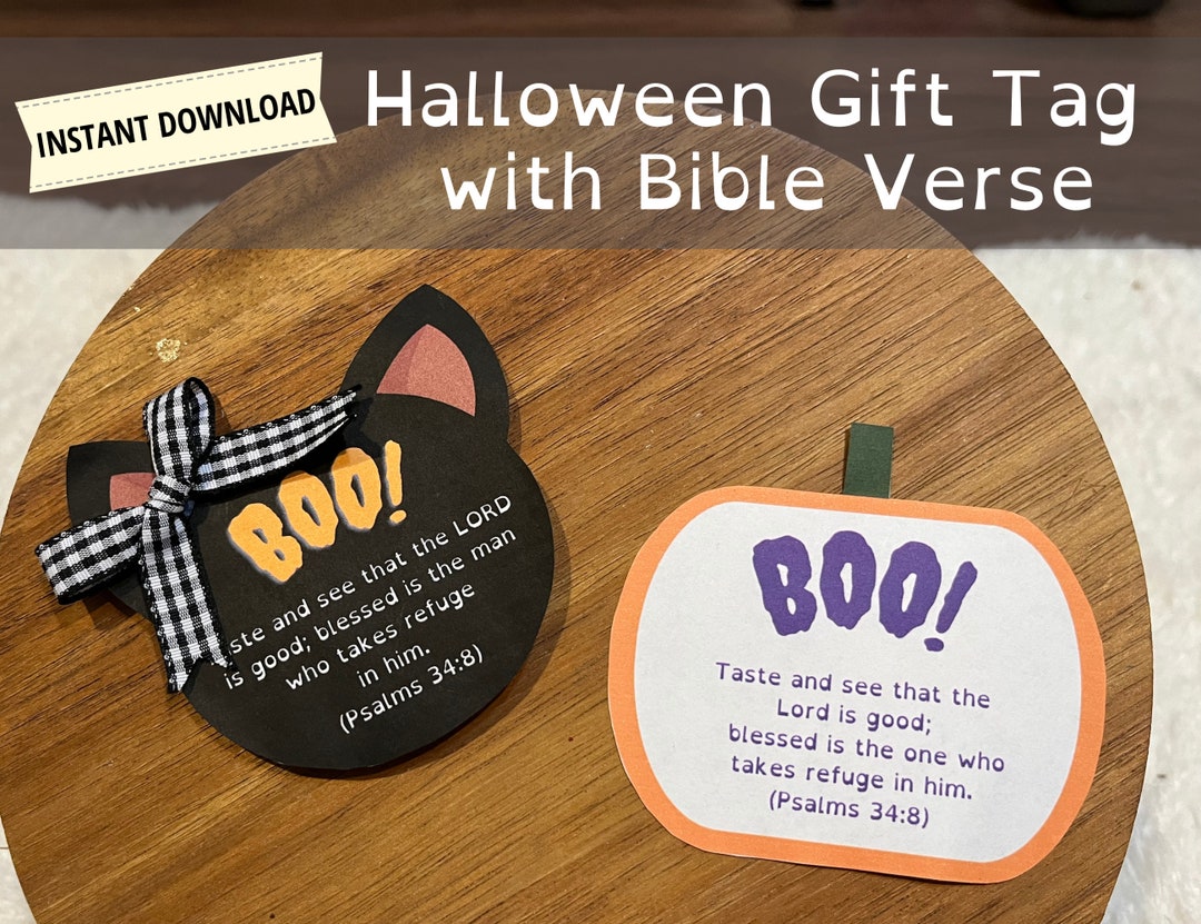 Halloween Cat Pumpkin Gift Tag With Bible Verse - Etsy