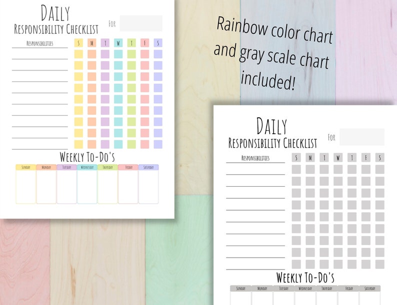 Responsibility Chart for Kids, Printable, Simple Daily Routine ...
