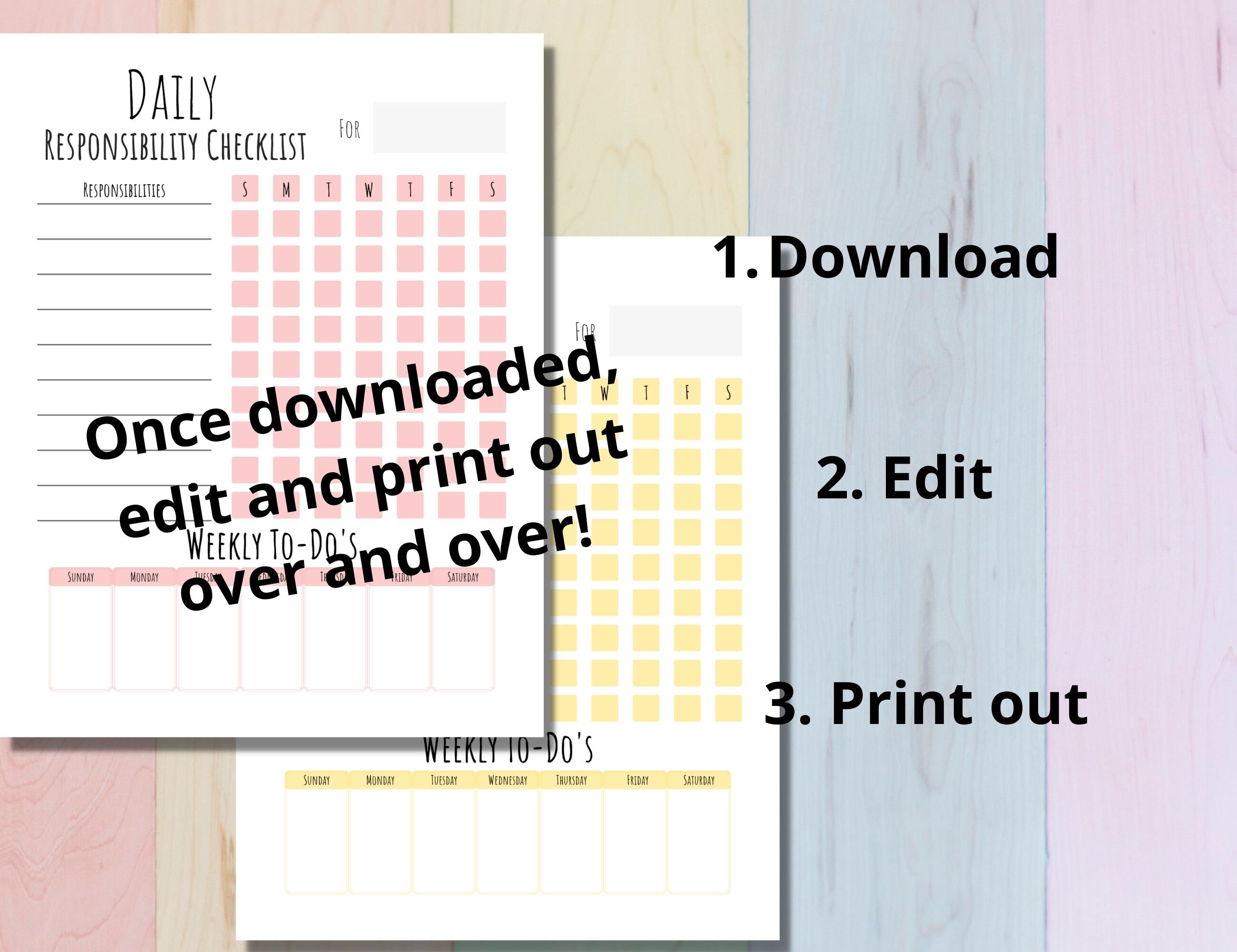 Printable Responsibility Chart, Routine Checklist, Editable, INSTANT ...