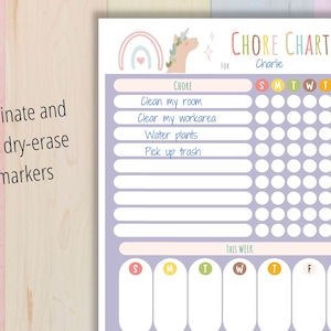 Printable Unicorn Chore Chart, Kids Editable Responsibility Chart ...