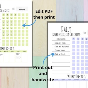 Printable Responsibility Chart, Routine Checklist, Editable, INSTANT ...