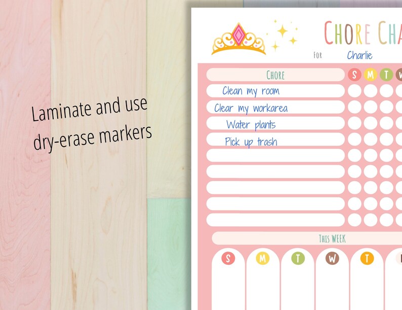 Chore Chart for Girls, Princess Responsibility Chart, Printable ...
