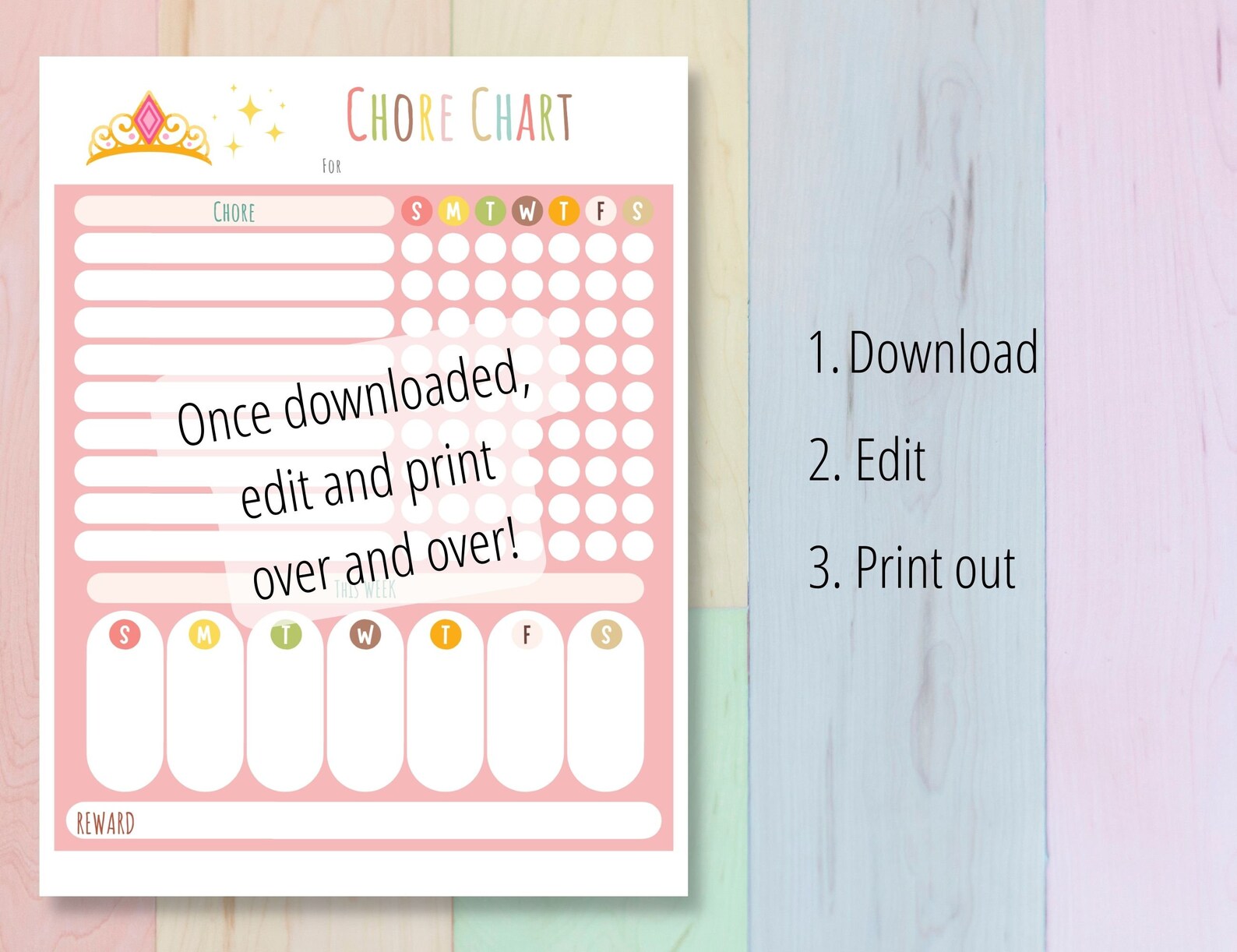 Chore Chart for Girls, Princess Responsibility Chart, Printable ...