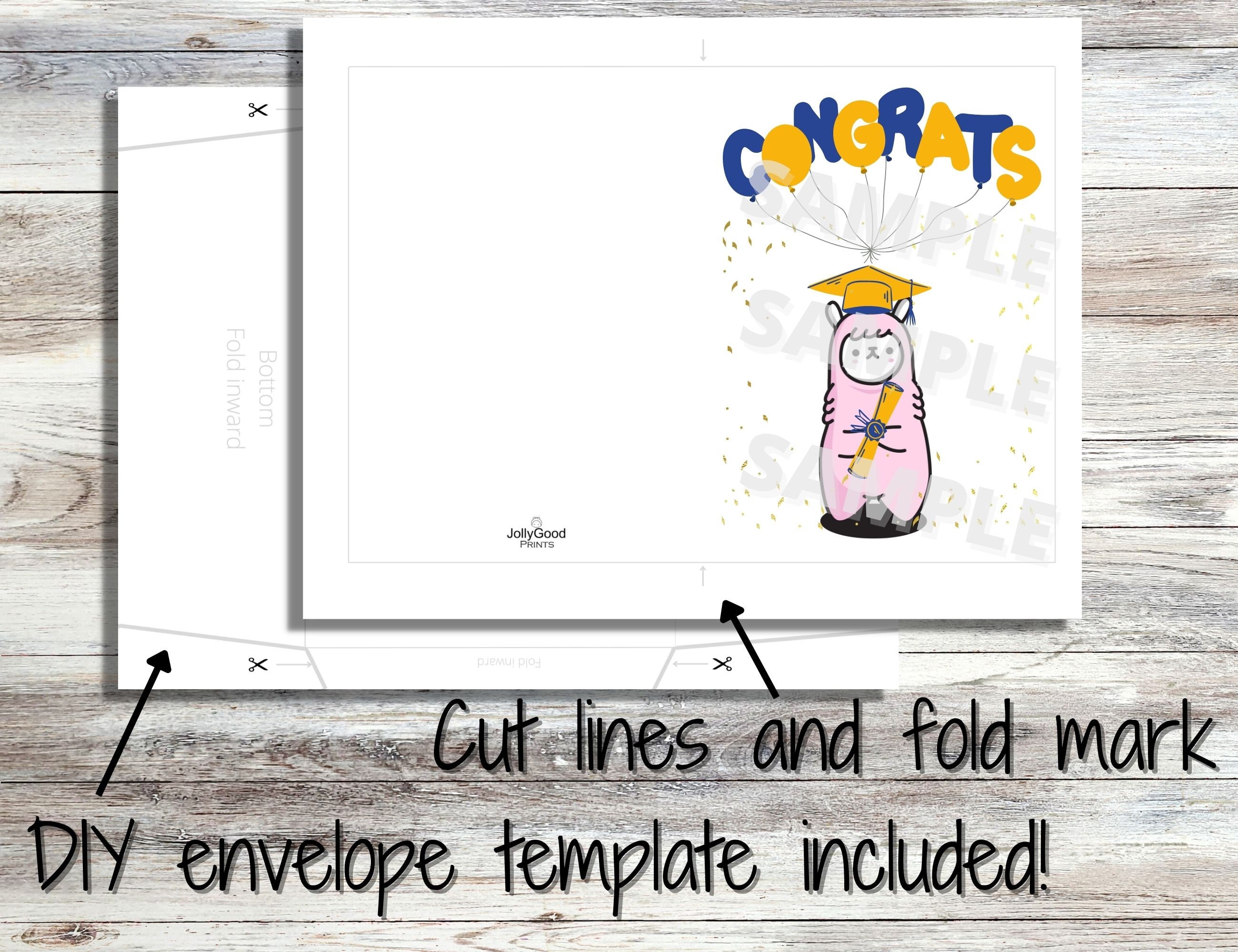 Graduation Card Printable, Congrats Card, Pink Llama Graduation ...