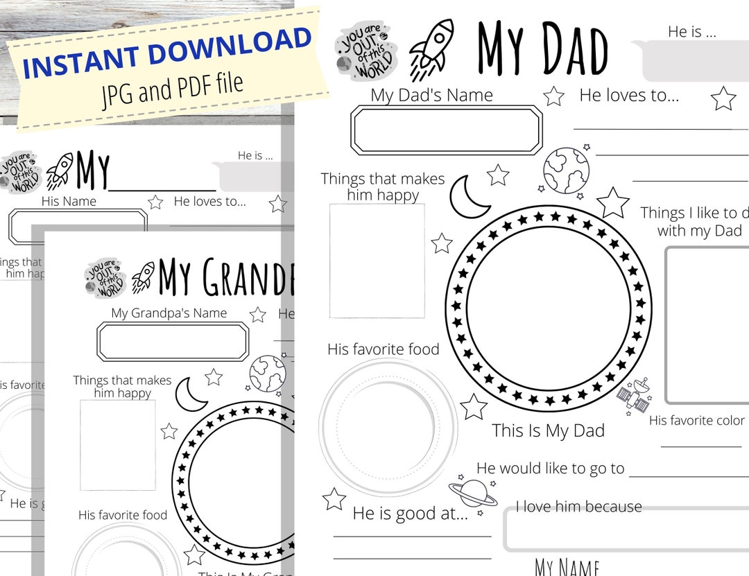 All About Dad Printable, Fathers Day Kids Craft, Gift for Dads From ...
