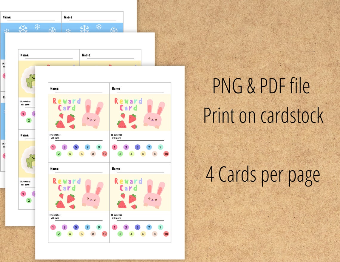 Printable Reward Punch Card for Kids Behavior Chart Cute - Etsy Canada