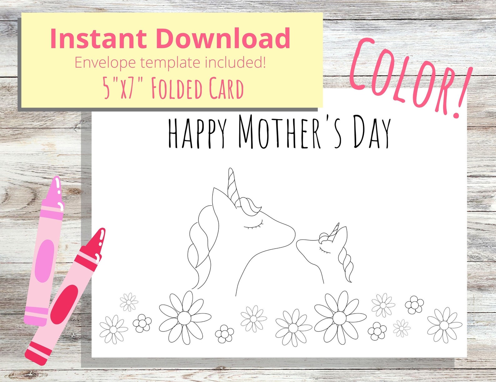 Happy Mother's Day Coloring Card for Kids, Printable, Unicorn Mom ...
