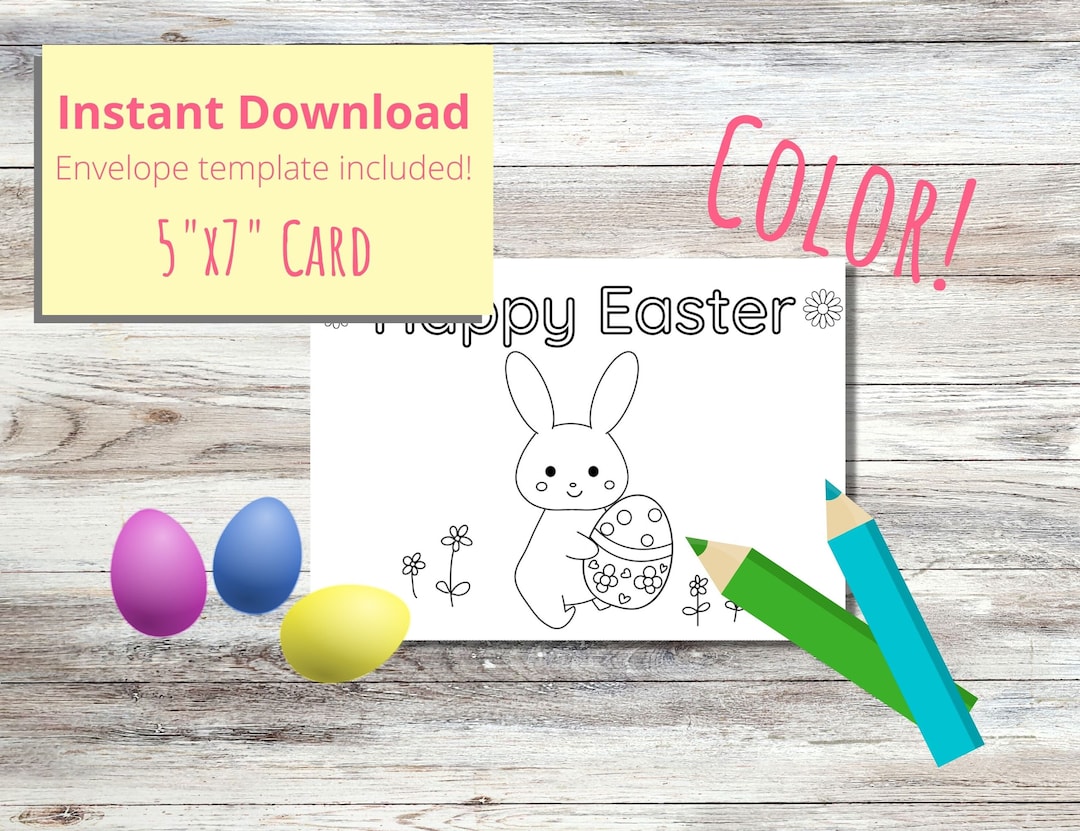 Printable Easter Coloring Page Card, Easter Bunny Coloring, Kids Easter ...