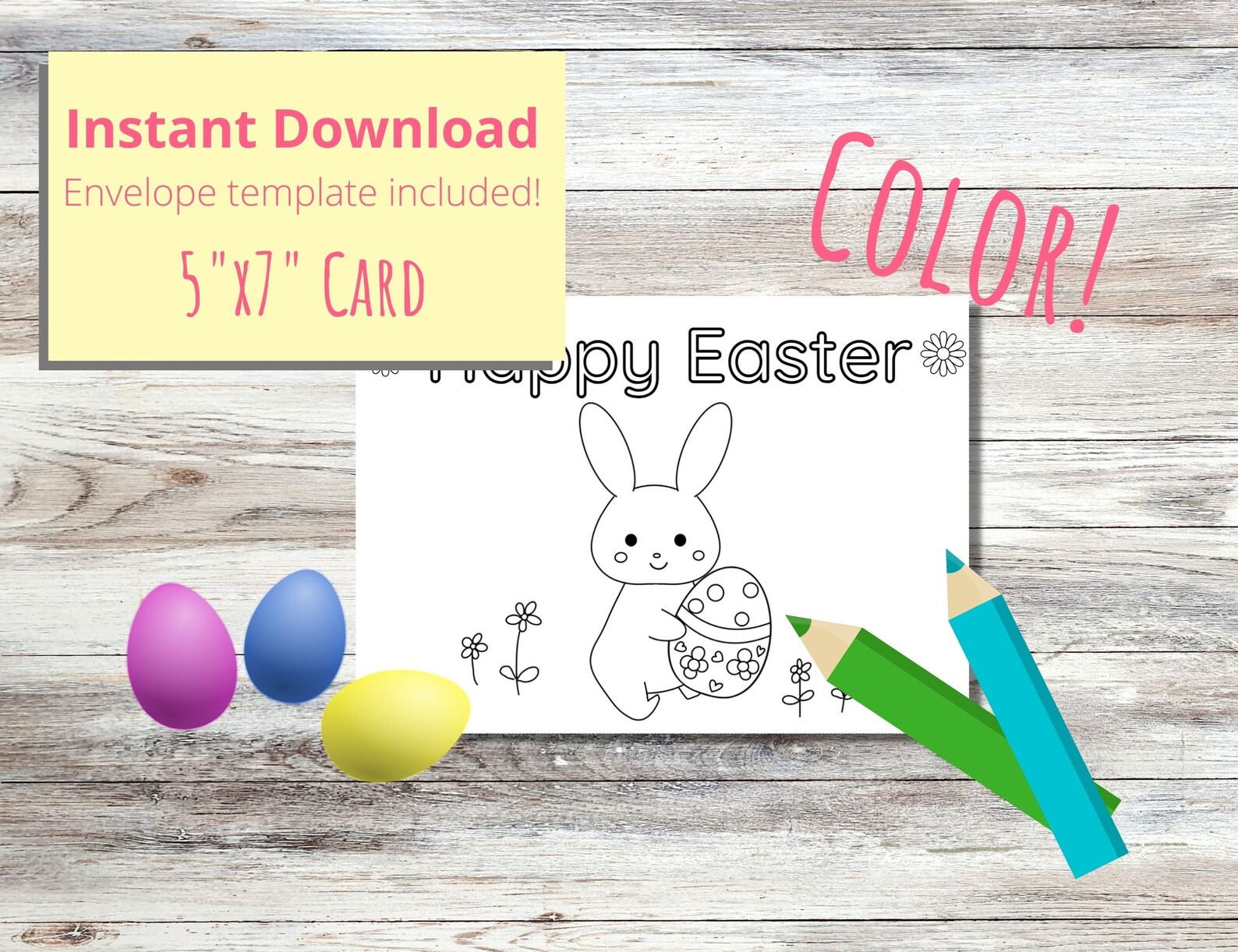 Printable Easter Coloring Page Card, Easter Bunny Coloring, Kids Easter ...
