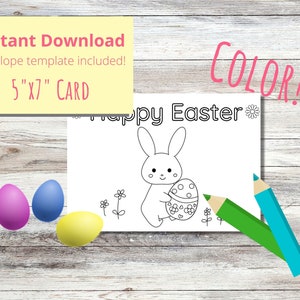 Printable Easter Coloring Page Card, Easter Bunny Coloring, Kids Easter ...