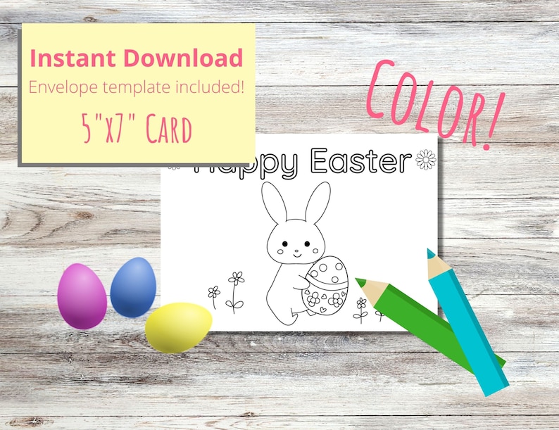 Printable Easter Coloring Page Card, Easter Bunny Coloring, Kids Easter ...