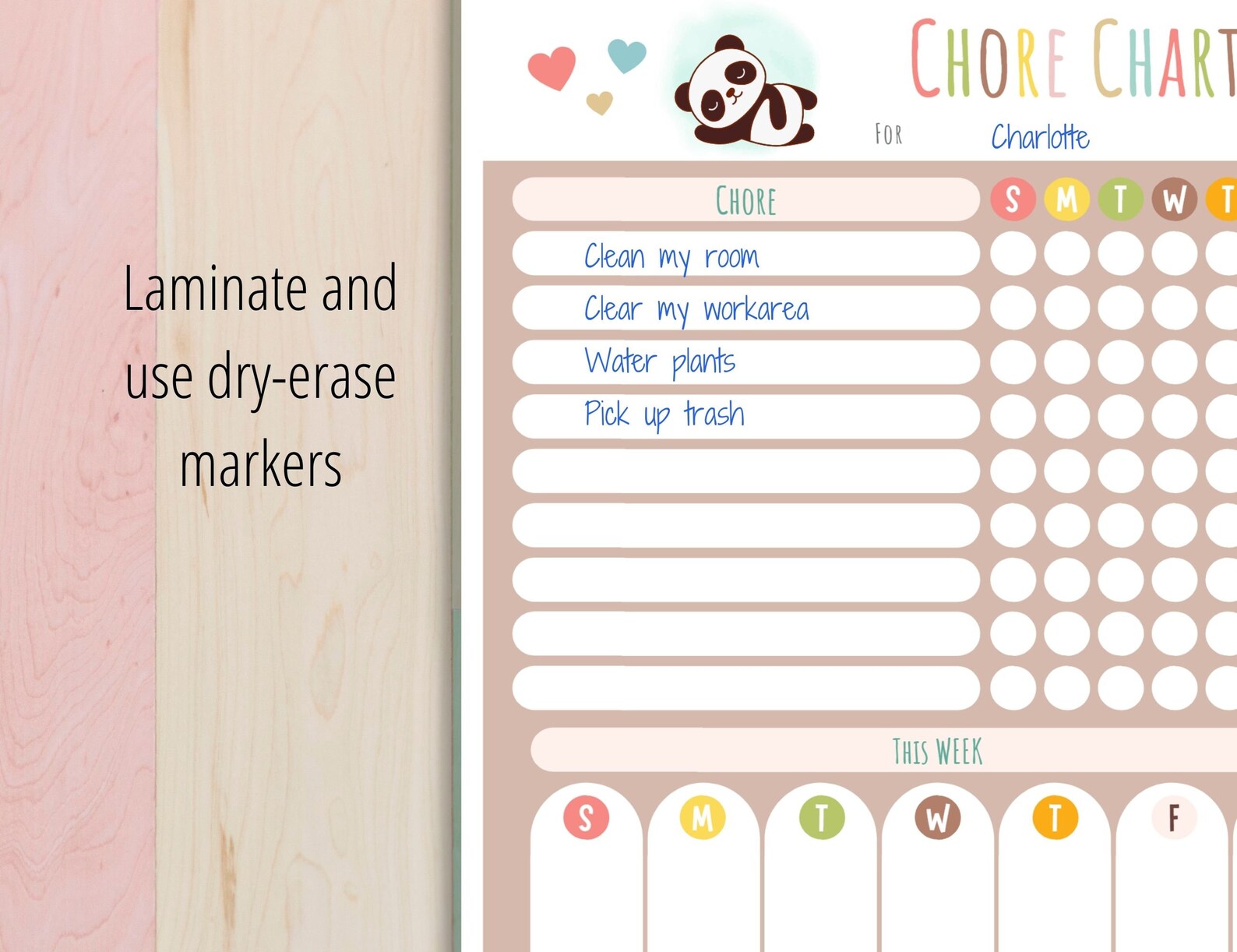 Chore Chart for Kids, Cute Responsibility Chart, Printable Editable ...