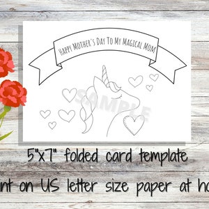 Happy Mother's Day Card Coloring for Kids, Printable, Unicorn Mom ...