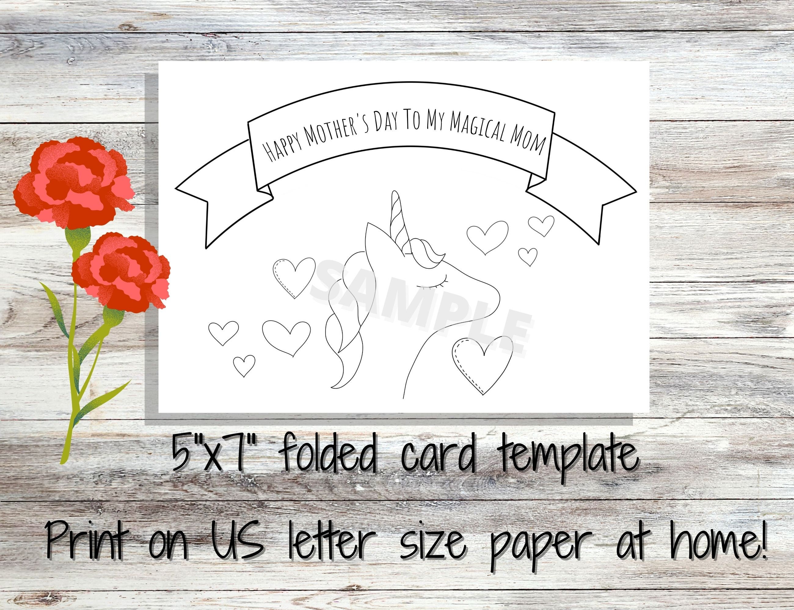Happy Mother's Day Card Coloring for Kids, Printable, Unicorn Mom ...