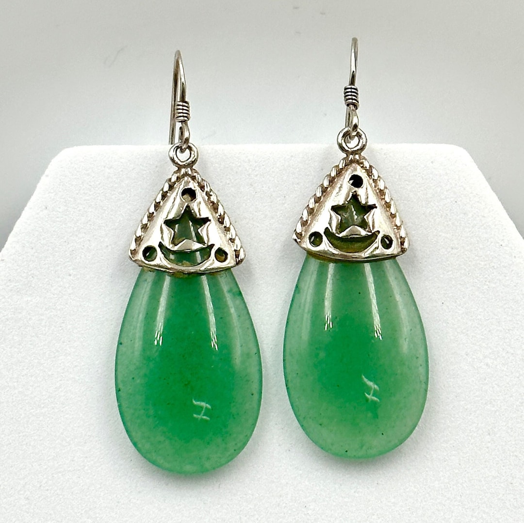 Sterling Silver Celestial Drop Earrings, Crescent Moon Earrings, Natural Jade Dangle Earrings ...