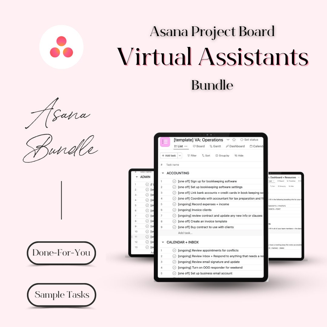 Asana Project Board Template Bundle for Virtual Assistants Task ...