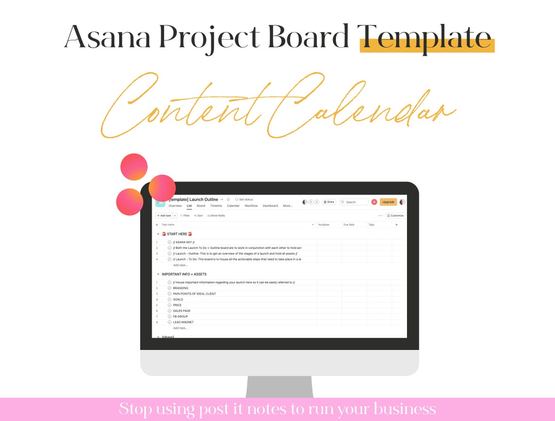Content Calendar Asana Project Board Template for Asana - Etsy