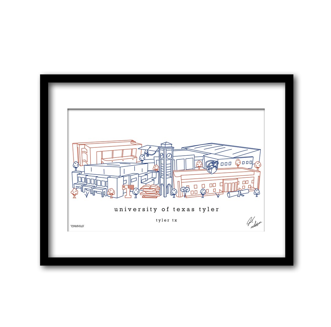 University of Texas Tyler Campus Illustration Graduation Gift Wall Art ...