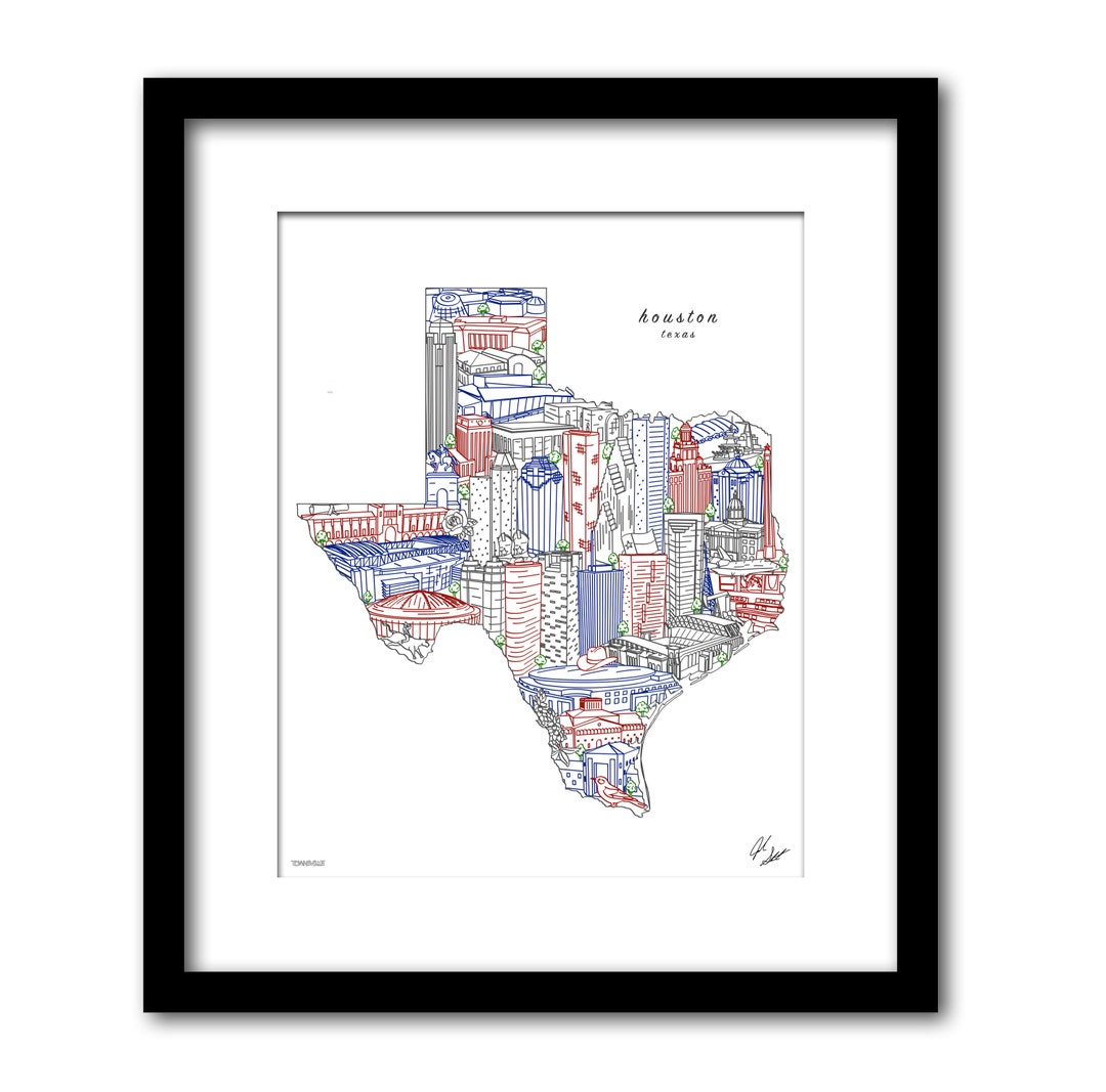Houston Texas Detailed Cityscape Wall Decor Houston Texas Office Decor ...