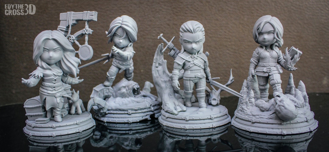 Chibi the Witcher Set - Tabletop Miniatures for Gaming or Painting, by ...